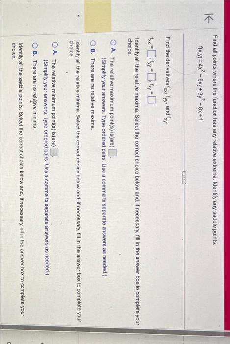 Solved Find all points where the function has any relative | Chegg.com