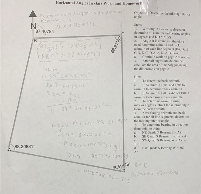 Solved Horizontal Angles In class Work and Homework Objectiv | Chegg.com