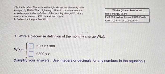 Solved Electricity rates. The table to the right shows the | Chegg.com