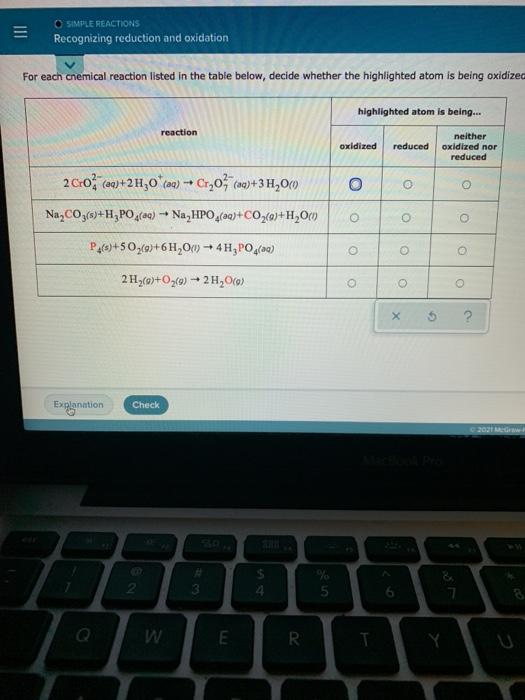 Solved = SIMPLE REACTIONS Recognizing reduction and | Chegg.com