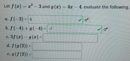 Solved Let f(x)=x2-3 ﻿and g(x)=4x-4, ﻿evaluate the | Chegg.com