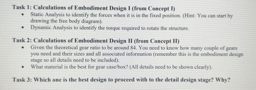 Task 1: Calculations of Embodiment Design I (from | Chegg.com