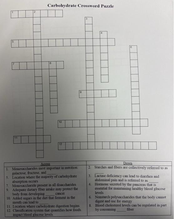 Solved Carbohydrate Crossword Puzzle 2. 5 8 10 11 12 Down 2 | Chegg.com