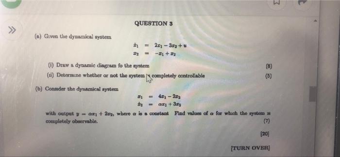 Solved (a) Given the dynamical system x1=2x1−3x2+ux2=−x1+x2 | Chegg.com