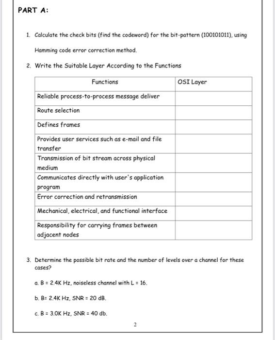 Solved PART A: 1. Calculate the check bits (find the | Chegg.com