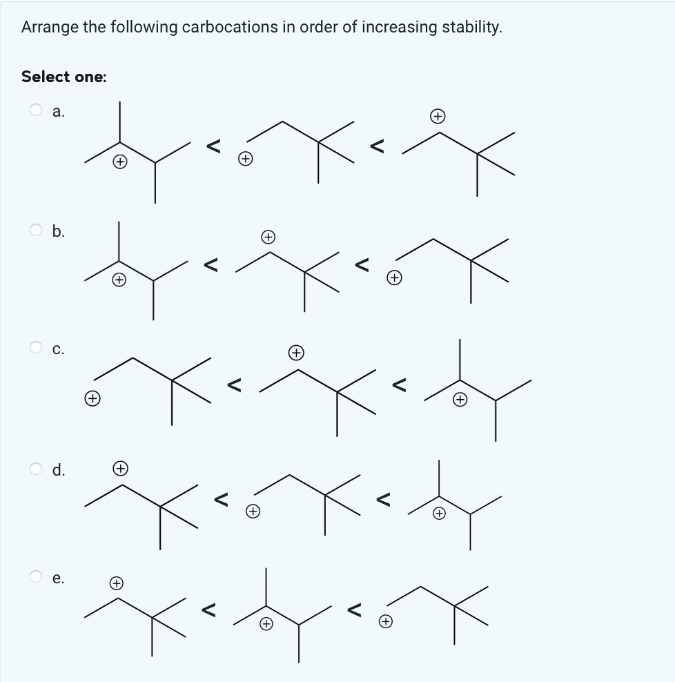 Solved Arrange the following carbocations in order of | Chegg.com