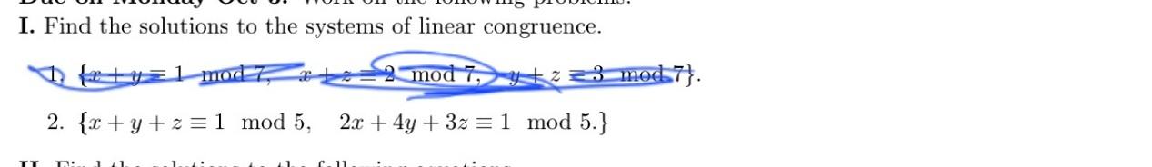 Solved I. Find the solutions to the systems of linear | Chegg.com