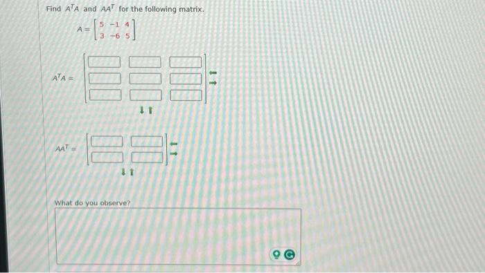 Solved Find ATA and AAT for the following matrix. | Chegg.com