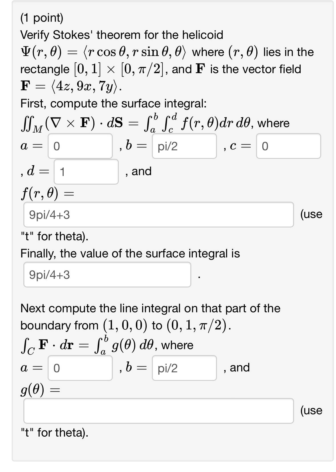 Solved (1 ﻿point)Verify Stokes' theorem for the helicoid | Chegg.com