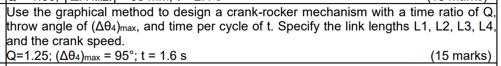Use the graphical method to design a crank-rocker | Chegg.com