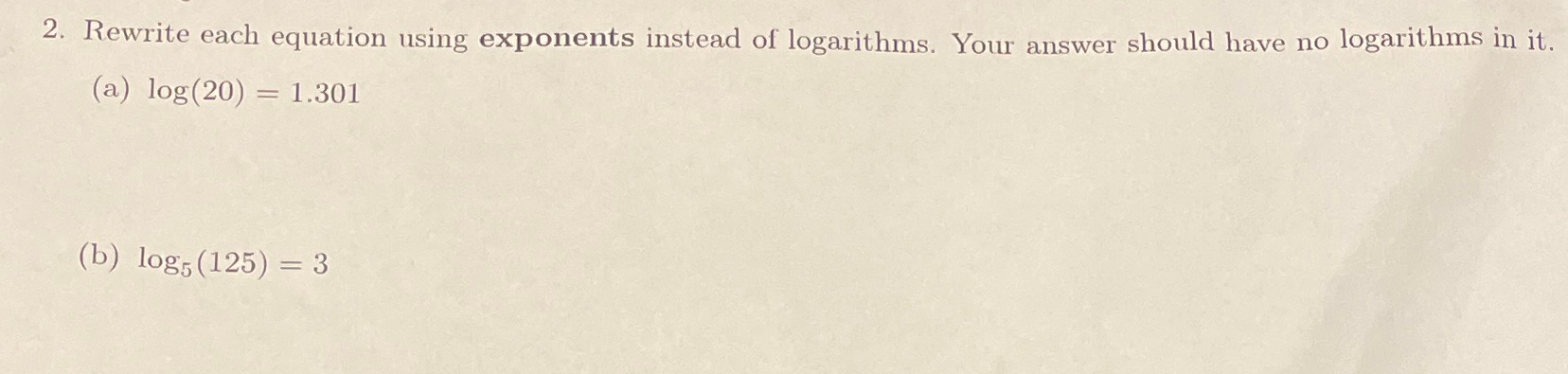 Solved Rewrite each equation using exponents instead of | Chegg.com