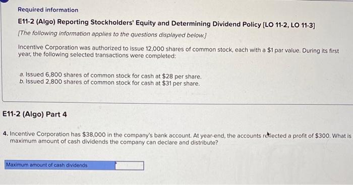 Solved Required information E11-2 (Algo) Reporting | Chegg.com