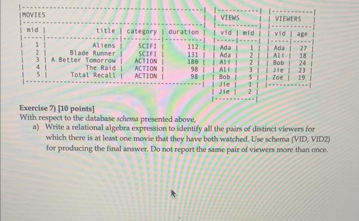 Solved Exercise 7) [10 points] With respect to the database | Chegg.com