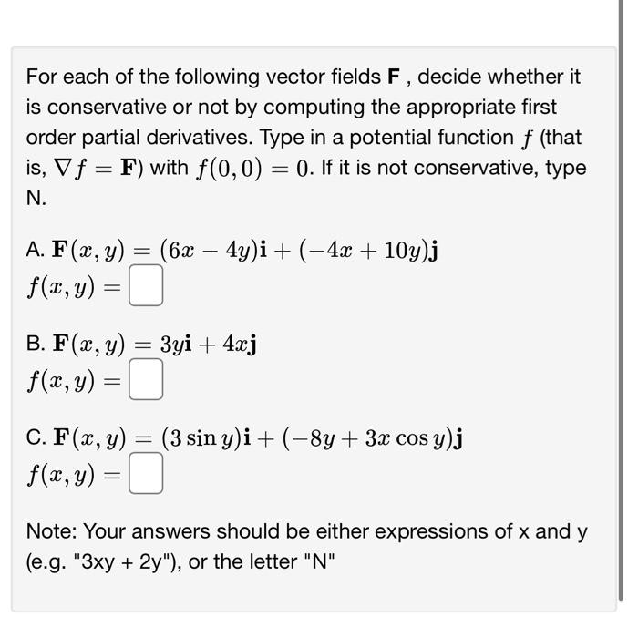 Solved For each of the following vector fields \\( | Chegg.com