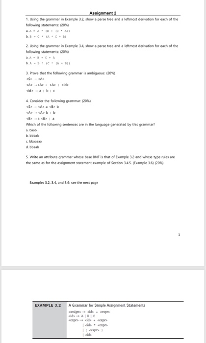 Solved Assignment 2 1. Using the grammar in Example 3.2, | Chegg.com