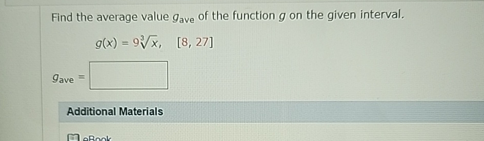 Solved Find the average value gave ﻿of the function g ﻿on | Chegg.com