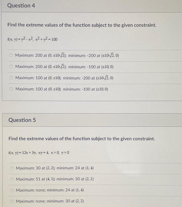 Solved Find the extreme values of the function subject to | Chegg.com