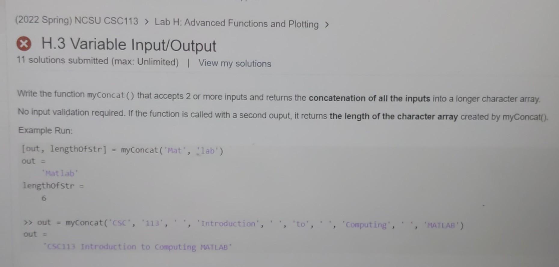 Solved (2022 Spring) NCSU CSC113 > Lab H: Advanced Functions | Chegg.com
