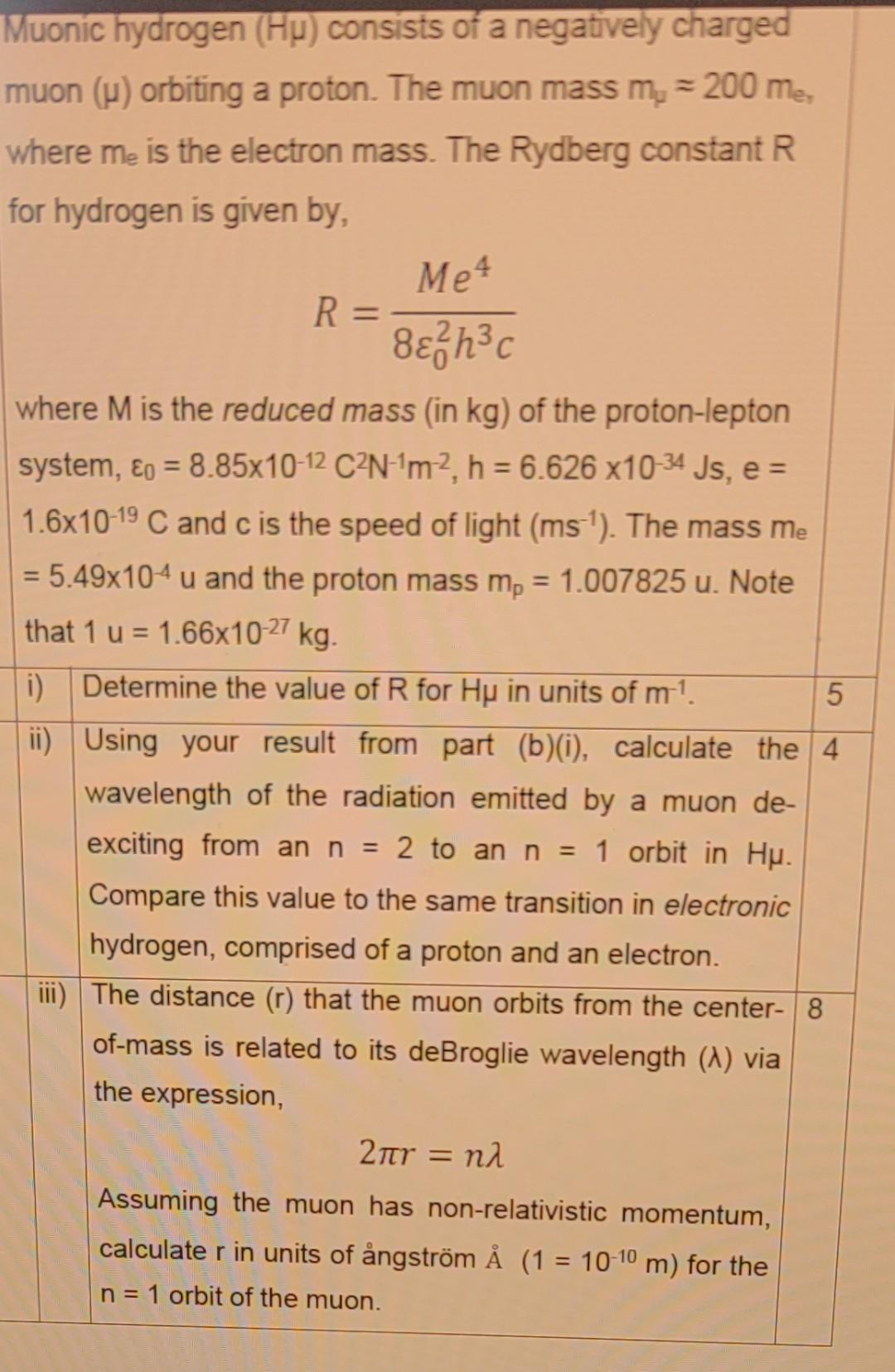 Solved Muonic hydrogen (H) consists of a negatively charged | Chegg.com