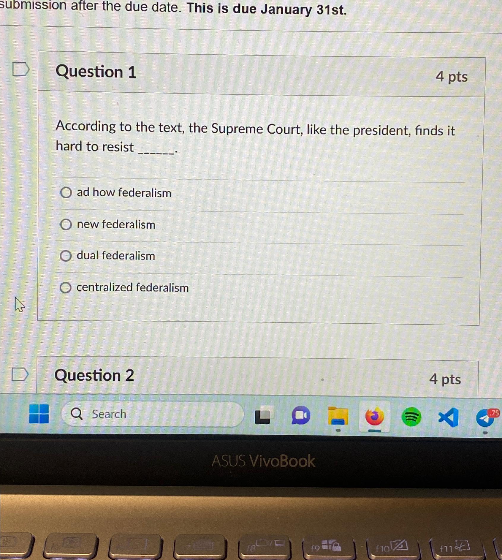 Solved submission after the due date. This is due January 31 | Chegg.com