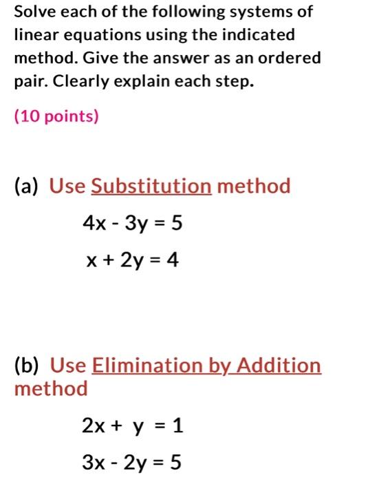 Solved Solve each of the following systems of linear | Chegg.com
