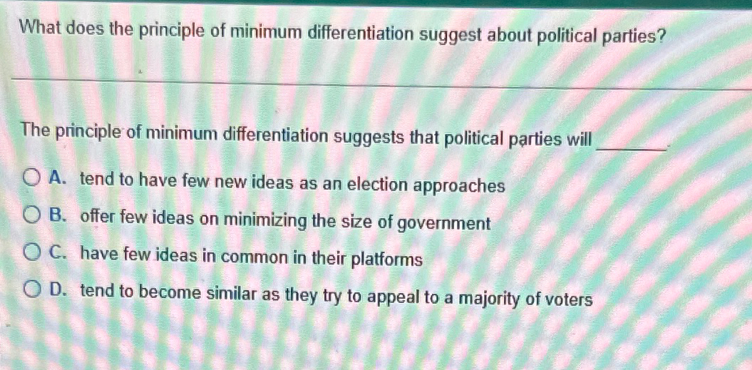 Solved What does the principle of minimum differentiation | Chegg.com