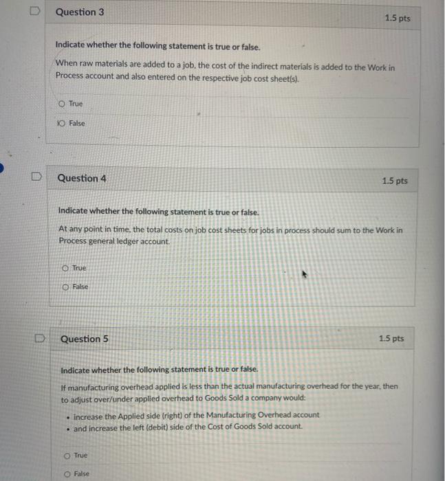 Solved Indicate whether the following statement is true or | Chegg.com