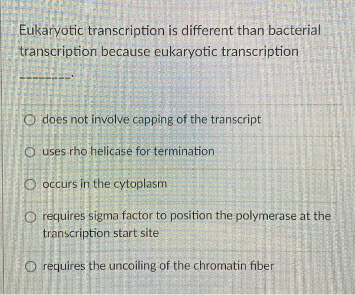 Solved Eukaryotic transcription is different than bacterial | Chegg.com