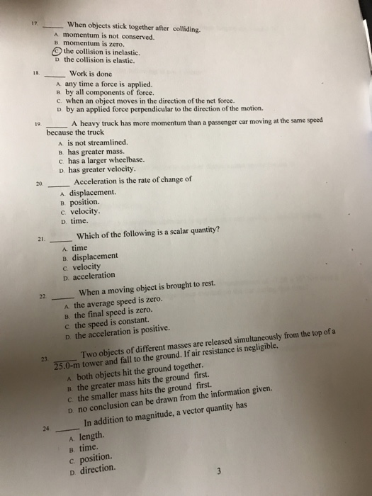 Solved 18 19 When objects stick together after colliding. A | Chegg.com