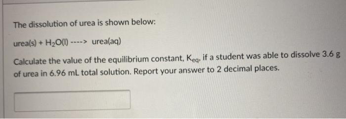 Solved The dissolution of urea is shown below: ureals) + | Chegg.com