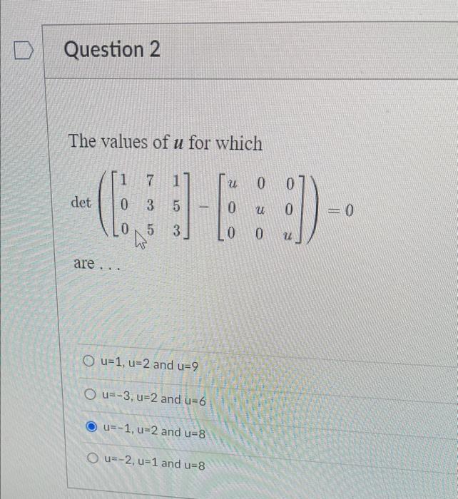 Solved The values of u for which | Chegg.com