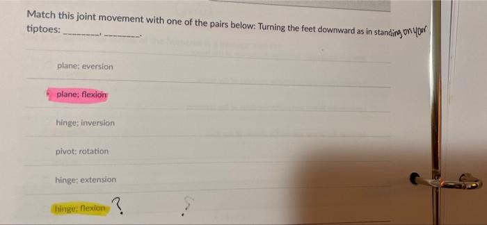 Solved Match this joint movement with one of the pairs | Chegg.com