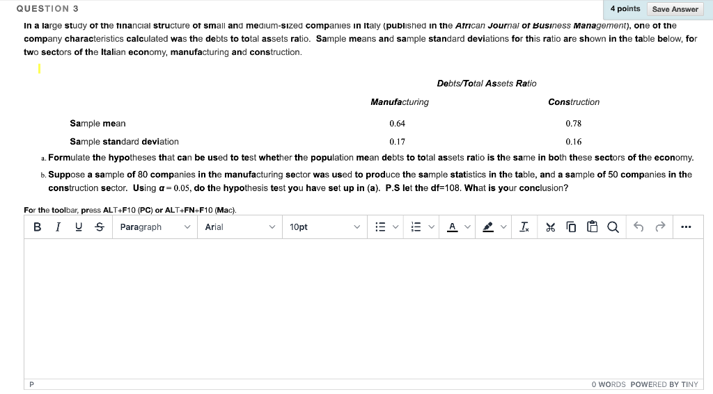 Solved In a large study of the tınancıal structure of small | Chegg.com