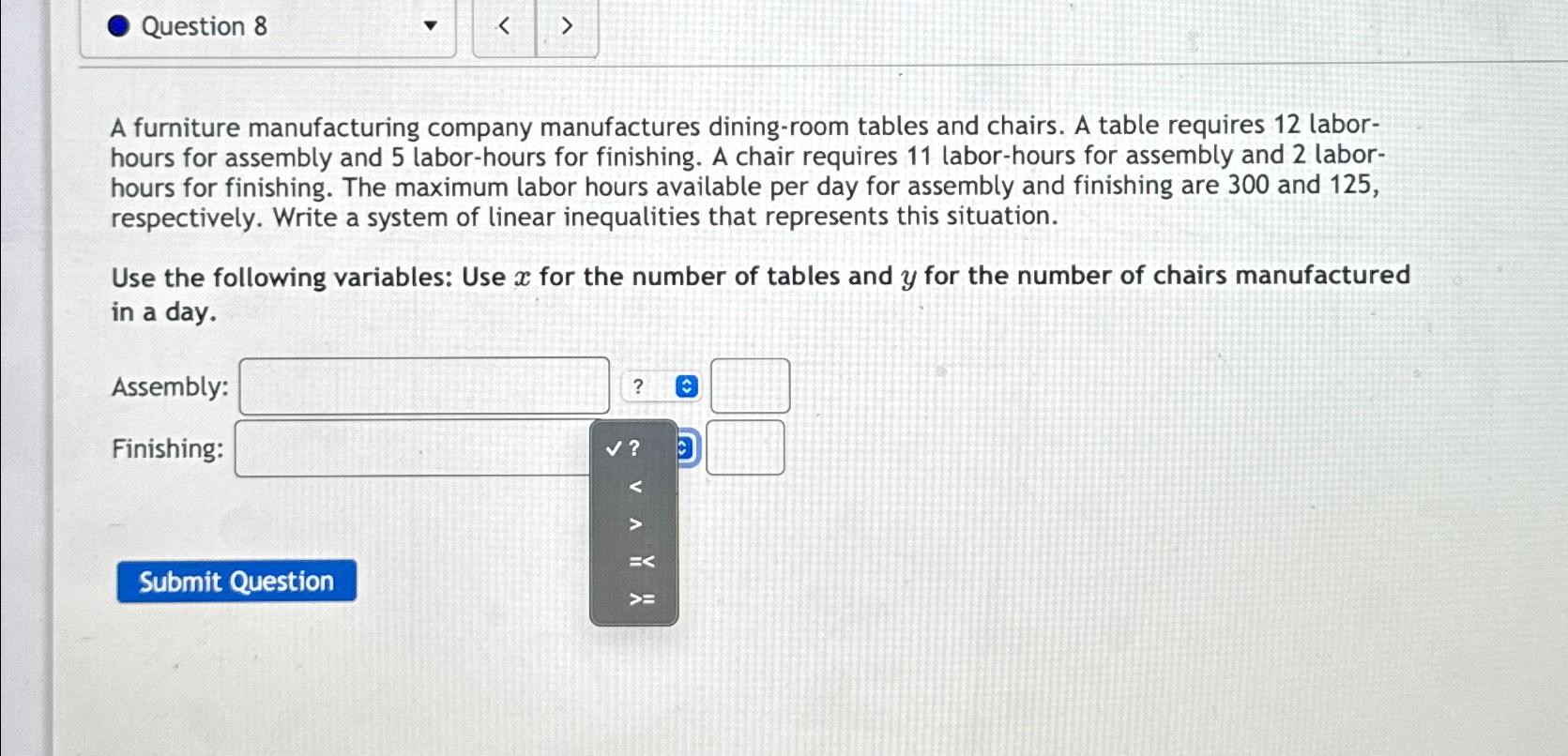 Solved Question 8A furniture manufacturing company | Chegg.com