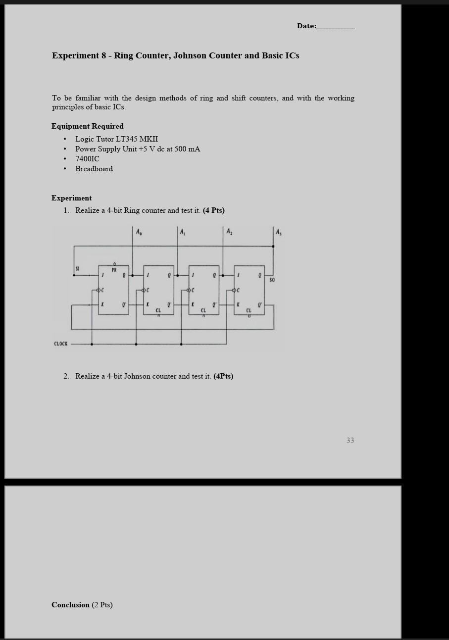 Solved Date: Experiment 8 - Ring Counter, Johnson Counter | Chegg.com
