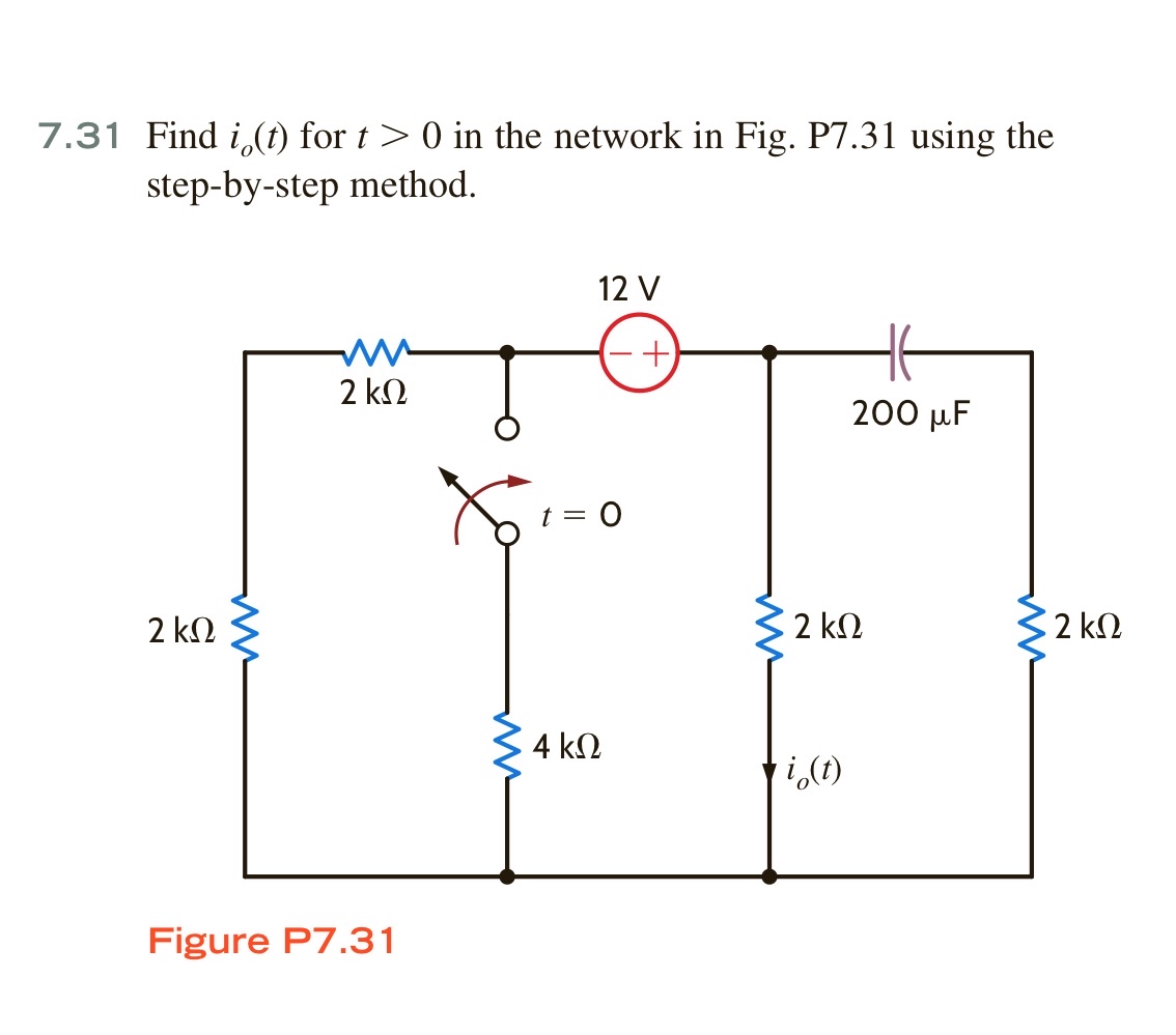 Solved 7.31 ﻿Find io(t) ﻿for t>0 ﻿in the network in Fig. | Chegg.com