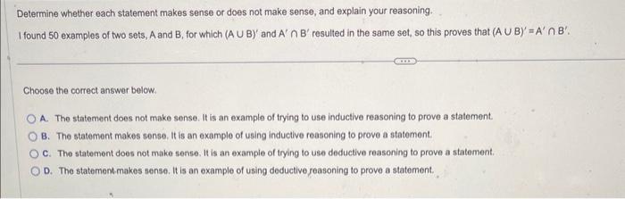 Solved Determine whether each statement makes sense or does | Chegg.com