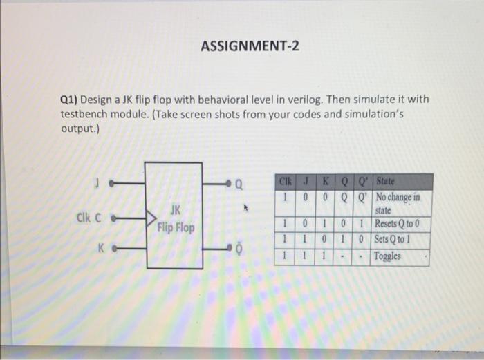 Solved Q1) Design a JK flip flop with behavioral level in | Chegg.com