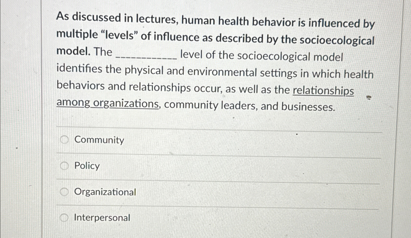 Solved As discussed in lectures, human health behavior is | Chegg.com
