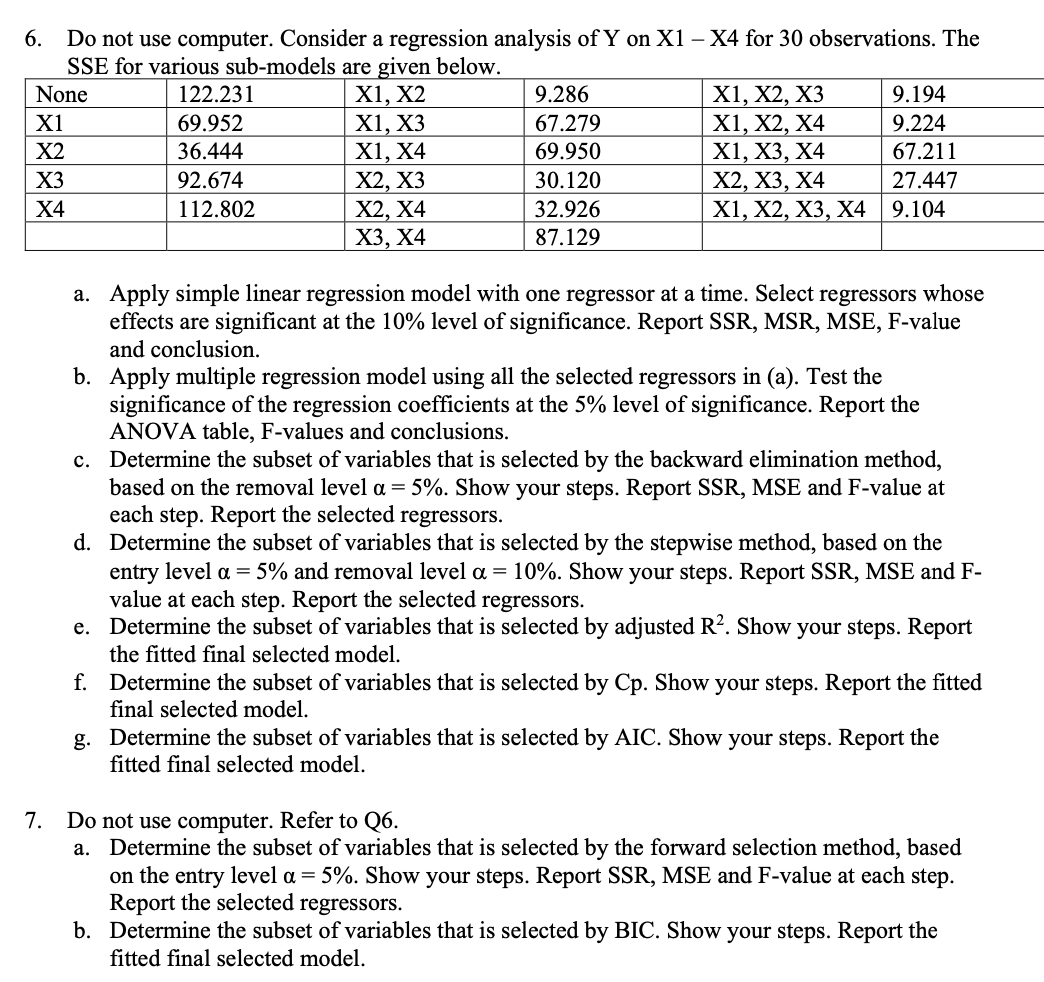 Solved Do not use computer. Consider a regression analysis | Chegg.com