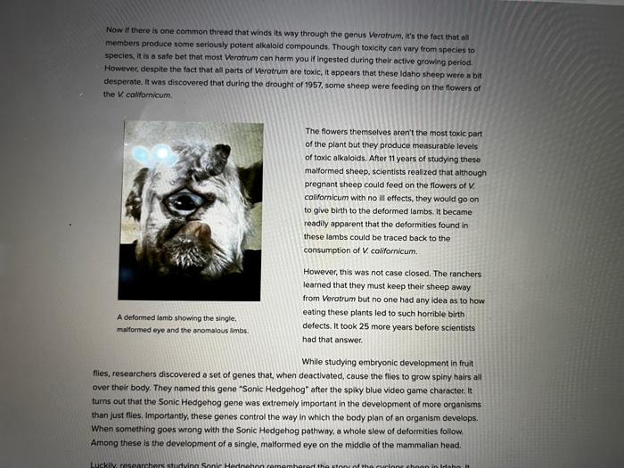 Solved Here is a reading on cyclops sheep. After you have | Chegg.com