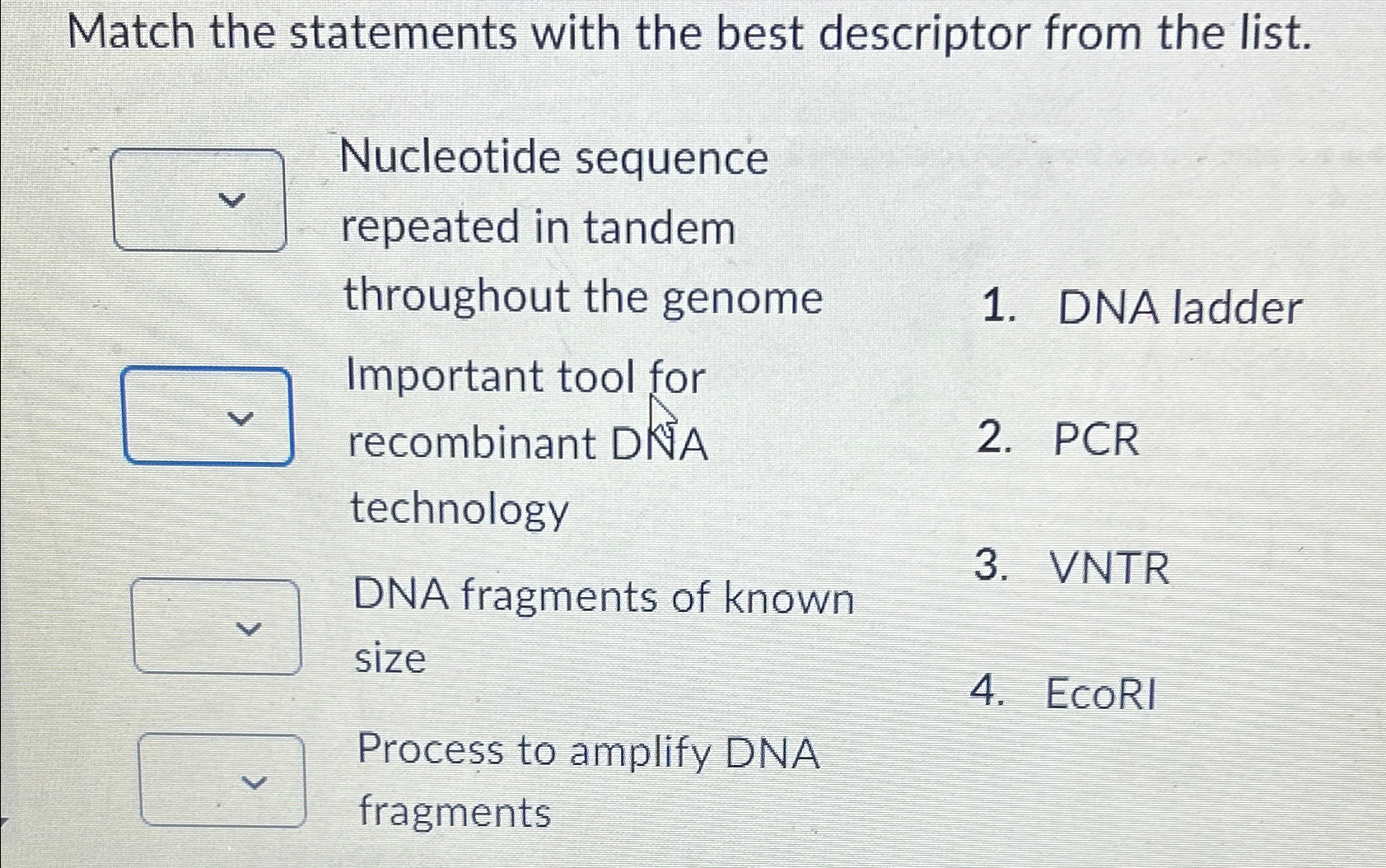 Solved Match the statements with the best descriptor from | Chegg.com