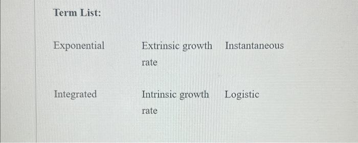 Solved Term List: Exponential Extrinsic growth Instantaneous | Chegg.com