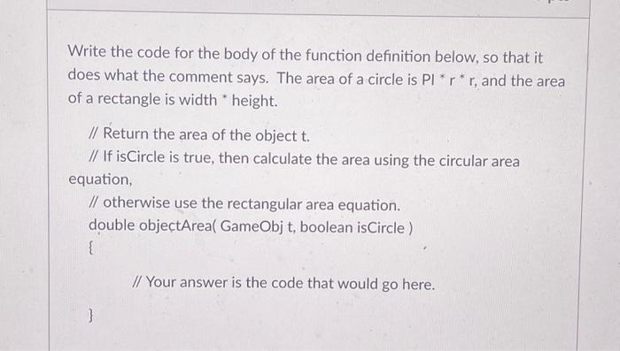 Solved Write the code for the body of the function | Chegg.com