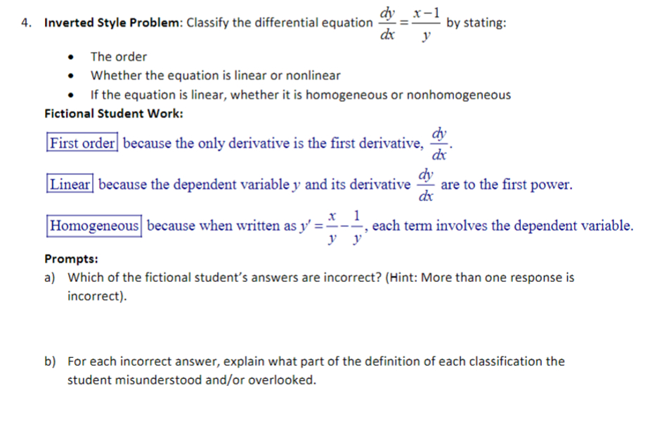 Solved Inverted Style Problem: Classify the differential | Chegg.com