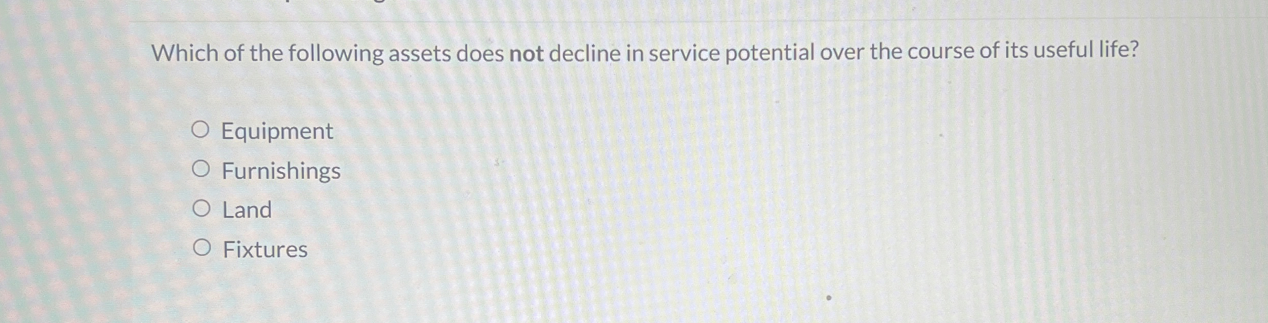 Solved Which of the following assets does not decline in | Chegg.com