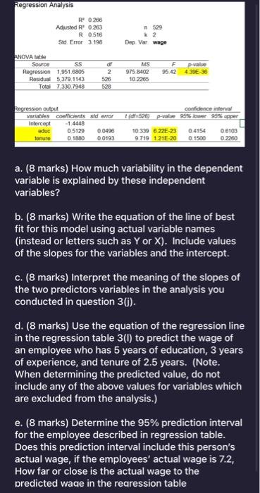 Solved a. (8 marks) How much variability in the dependent | Chegg.com