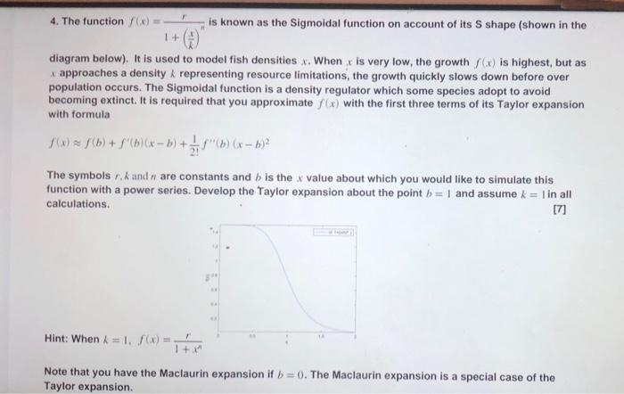 Solved 4. The function () is known as the Sigmoidal function | Chegg.com