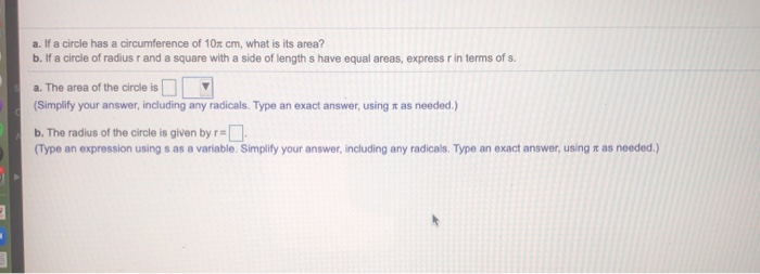Solved a. If a circle has a circumference of 10 cm, what is | Chegg.com