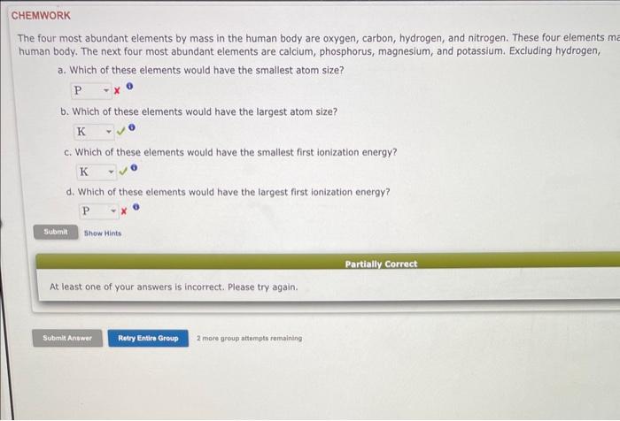 Solved The four most abundant elements by mass in the human | Chegg.com